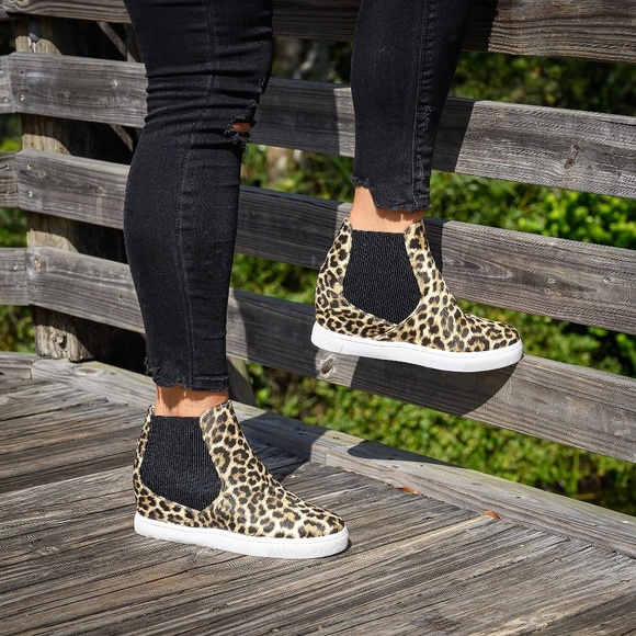 Outwoods | Shoes | Leopard Print Faux Leather Hidden Wedge Sneakers ...